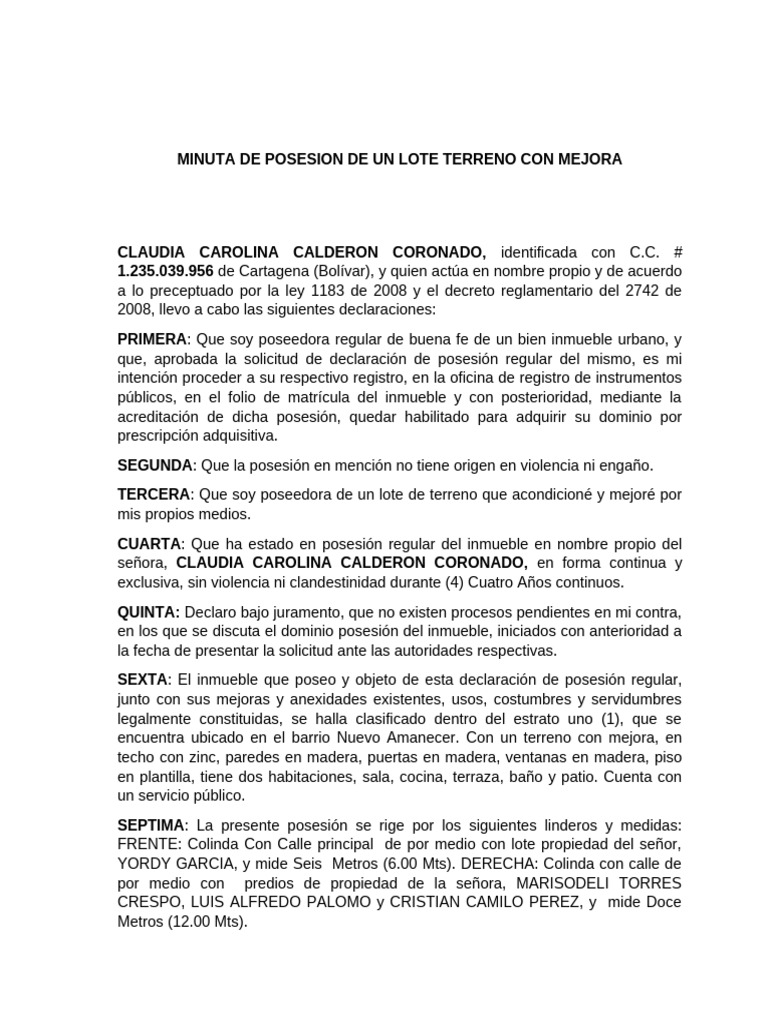 Minuta 440 Claudia Carolina Carderon Coronado | PDF