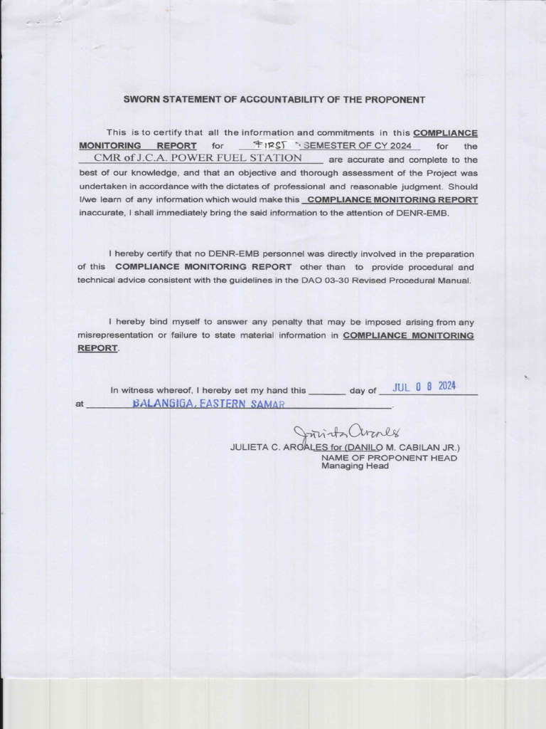 Sworn Statement Lawaan 1st 2024 | PDF