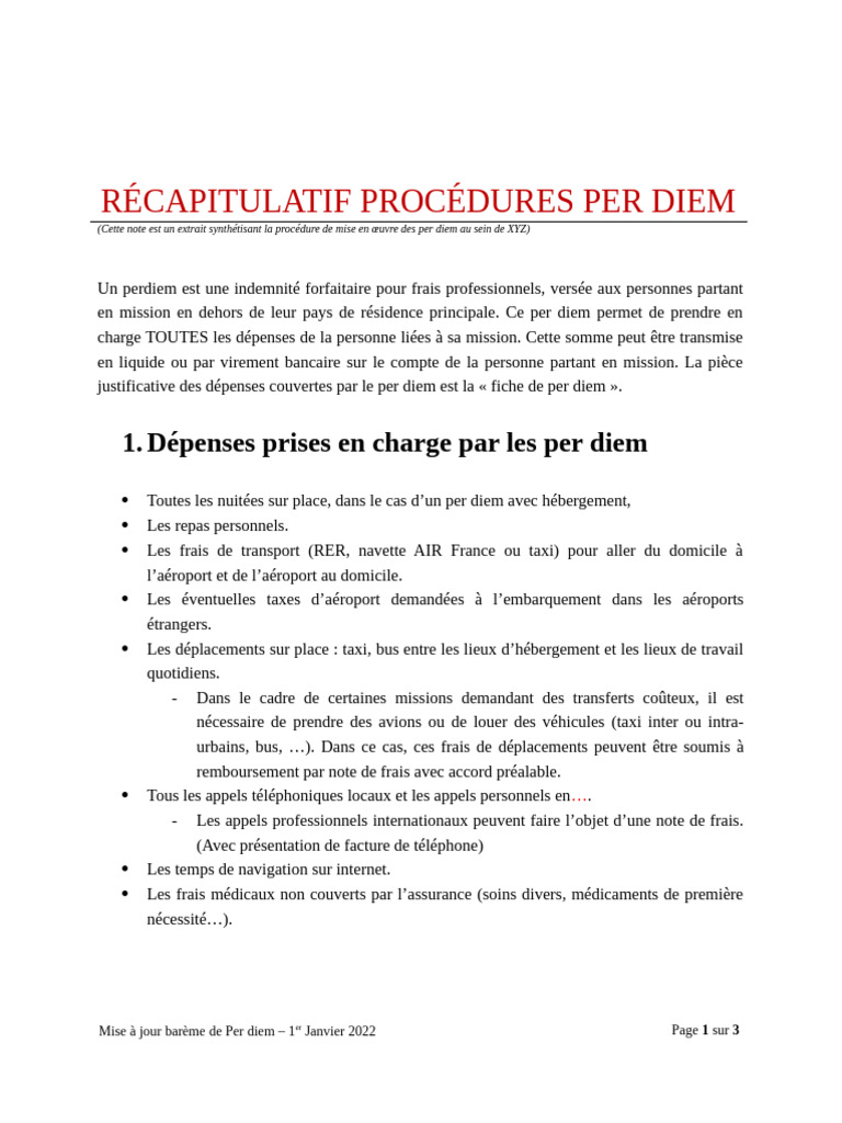 Devoteam - Procédures Perdiem | PDF