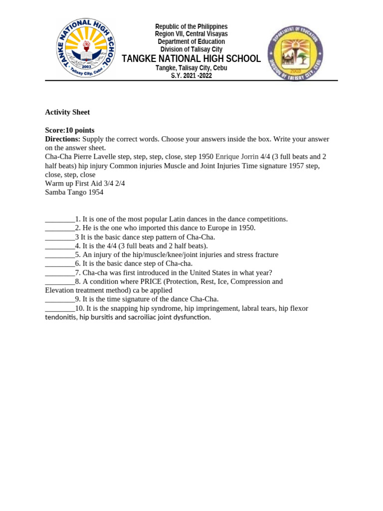 Activity Sheet - Cha Cha | PDF
