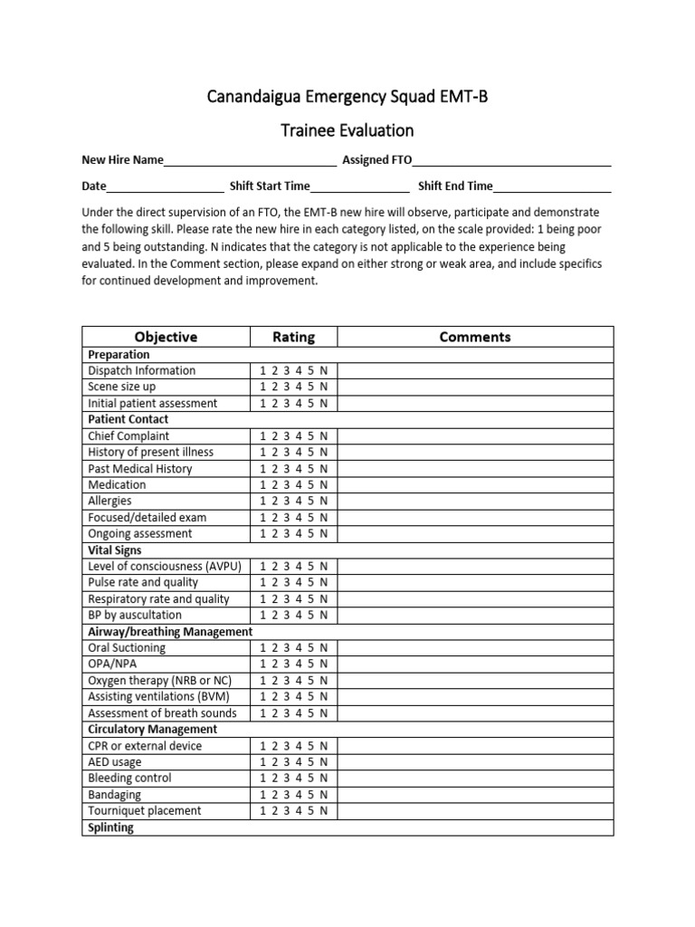 EMT-B Trainee Eval | PDF