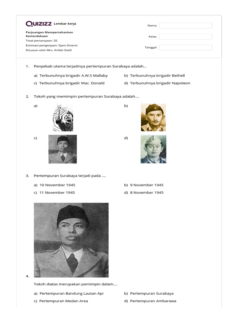Perjuangan Mempertahankan Kemerdekaan Quizizz Pdf 