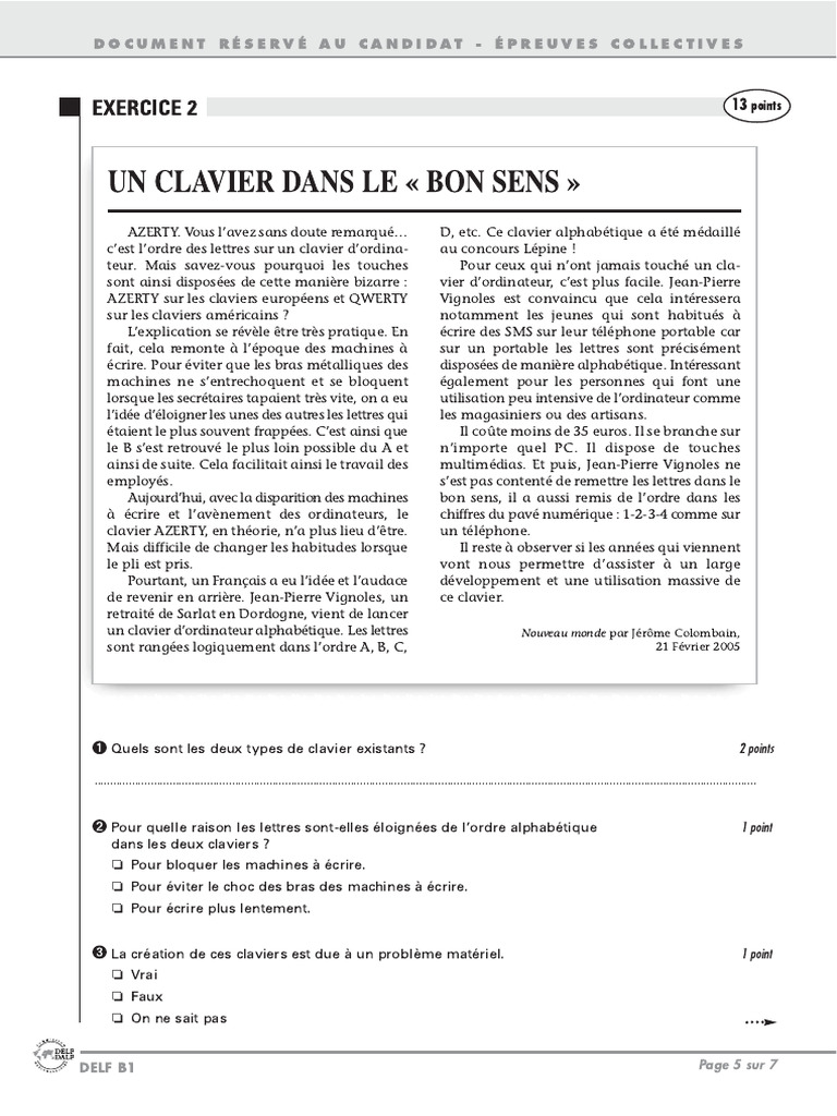 Delf b1 - Comprehension Écrite | PDF