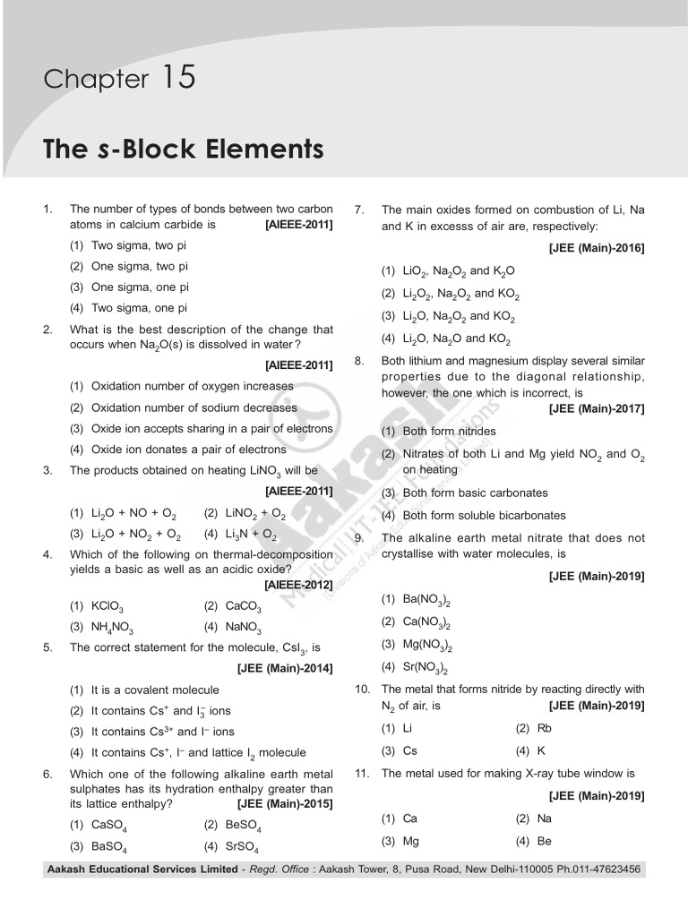 C - Ch-15 - The S-Block Elements | PDF
