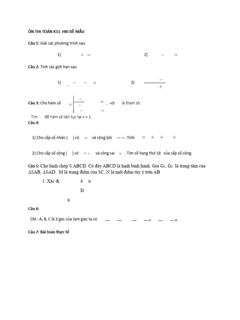 ÔN THI TOÁN K11 HKI ĐỀ MẪU | PDF