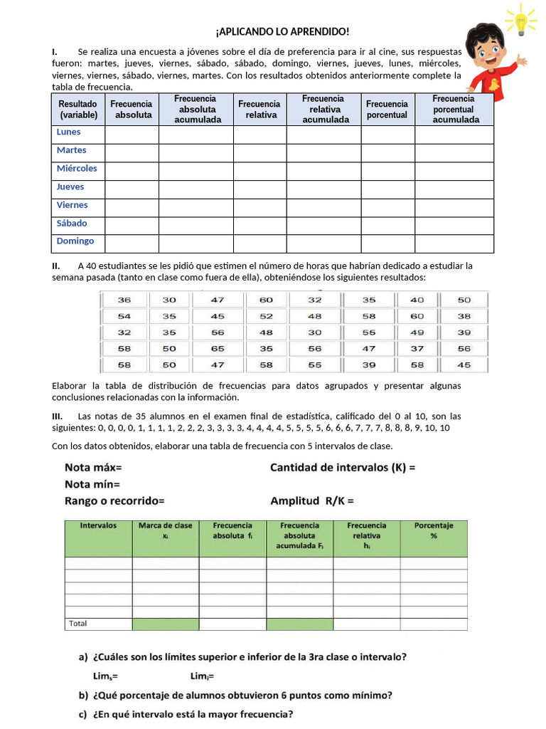 APLICANDO LO APRENDIDO - Tablas de Frecuencias | PDF | Salud y bienestar