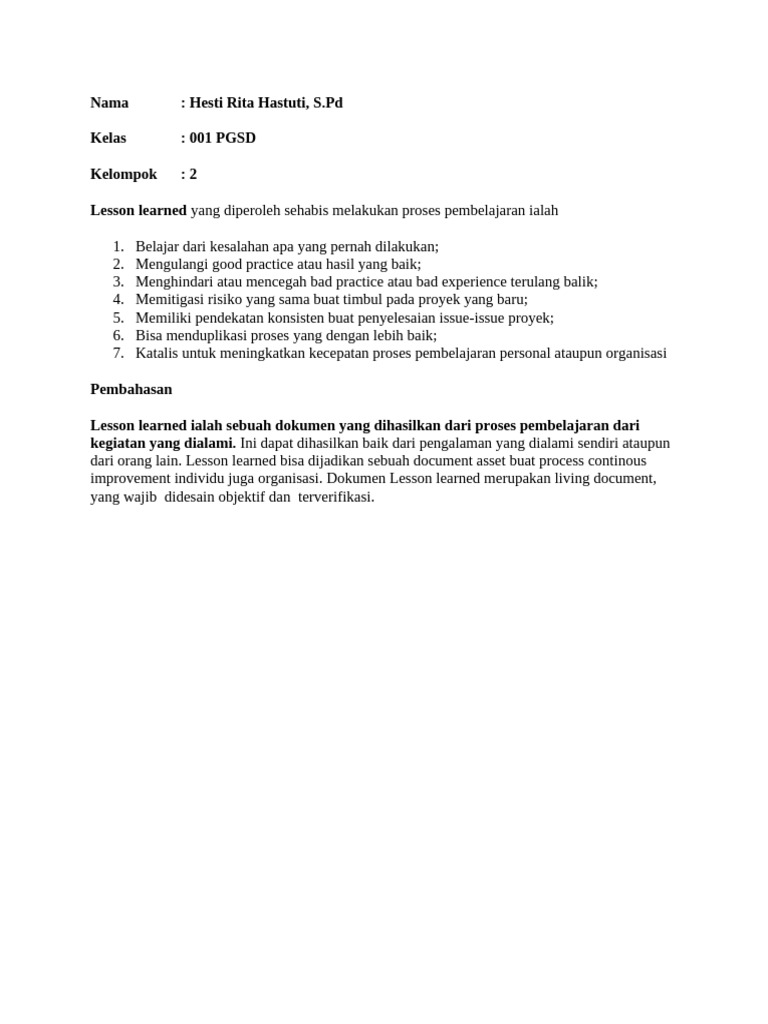 Lesson learned | PDF