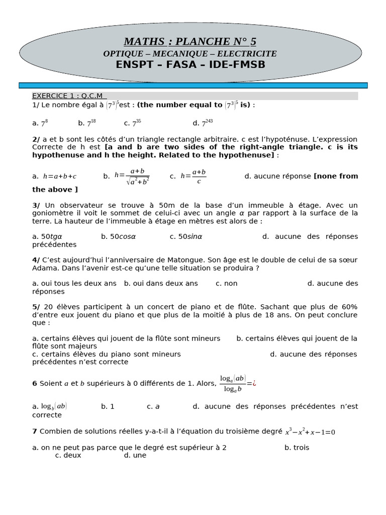 TD 1 best- MATHS PREPAS | PDF