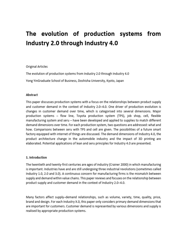 The evolution of production systems from Industry | PDF