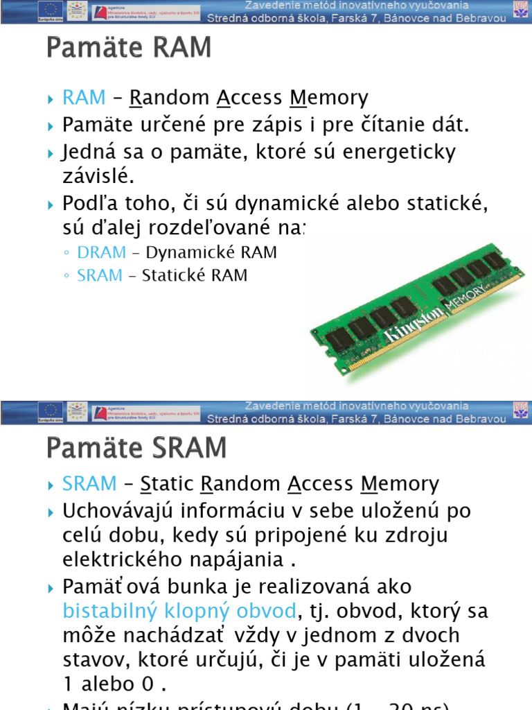 Pamäte SRAM, DRAM - 1. Poznámky | PDF
