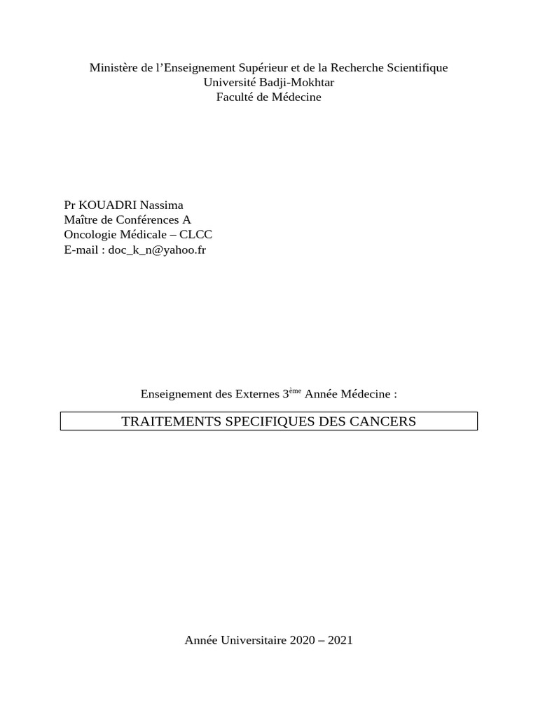 Traitements Specifiques Des Cancers-Ext3-2021 | PDF