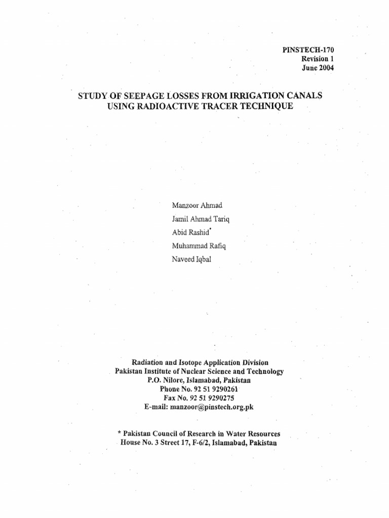 Study of Seepage Losses From Irrigation Canals Using Radioactive Tracer Technique | PDF