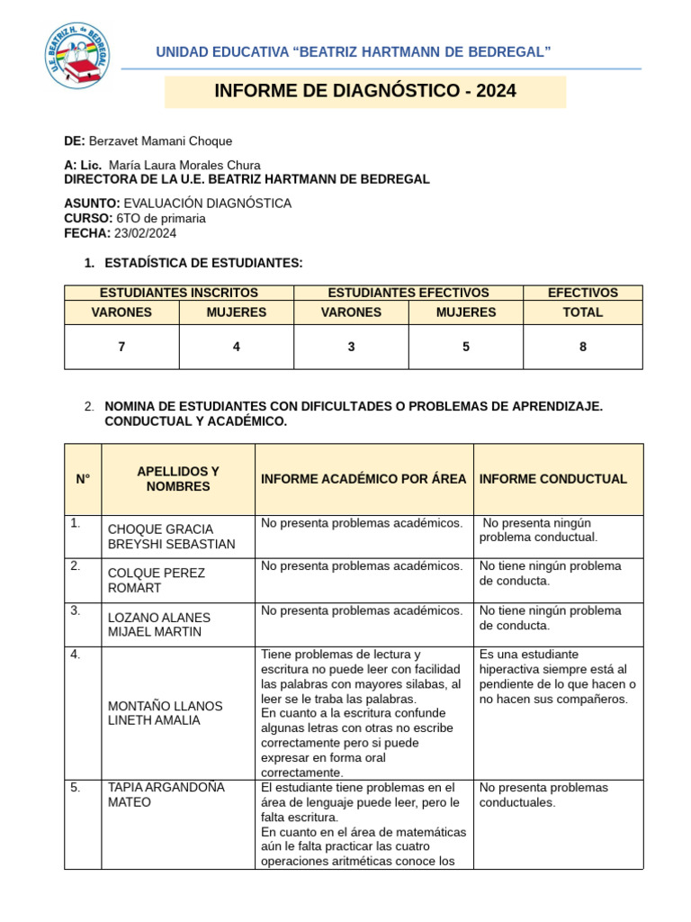 Plantilla de Informe de Diagnóstico | PDF