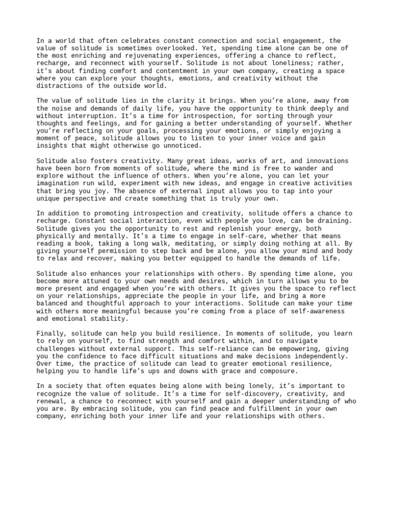 The Value of Solitude | PDF