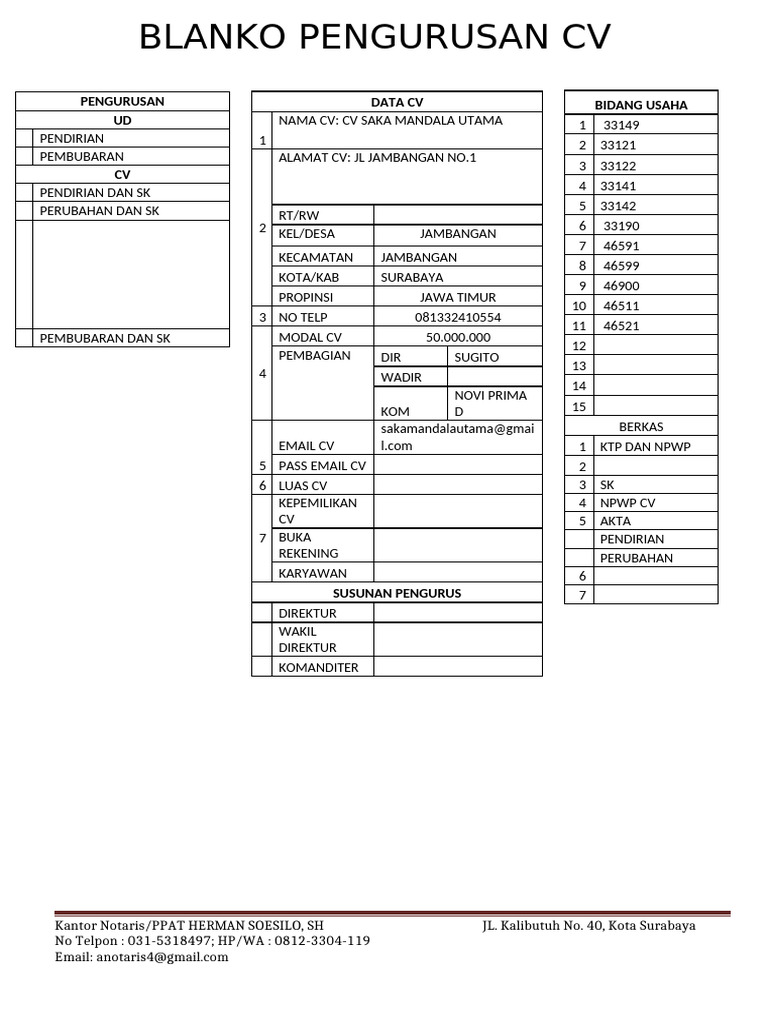 Blanko Pengurusan CV 2 | PDF