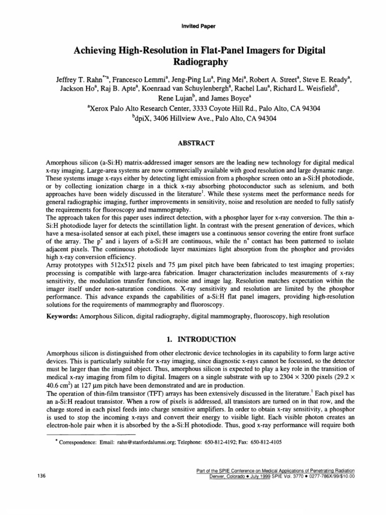 Achieving High-Resolution in Flat-Panel Imagers for Digital Radiography | PDF