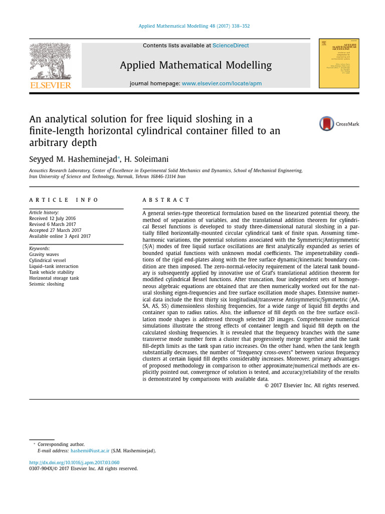 Liquid Sloshing in Cylindrical Tanks | PDF | Liquids | Science ...
