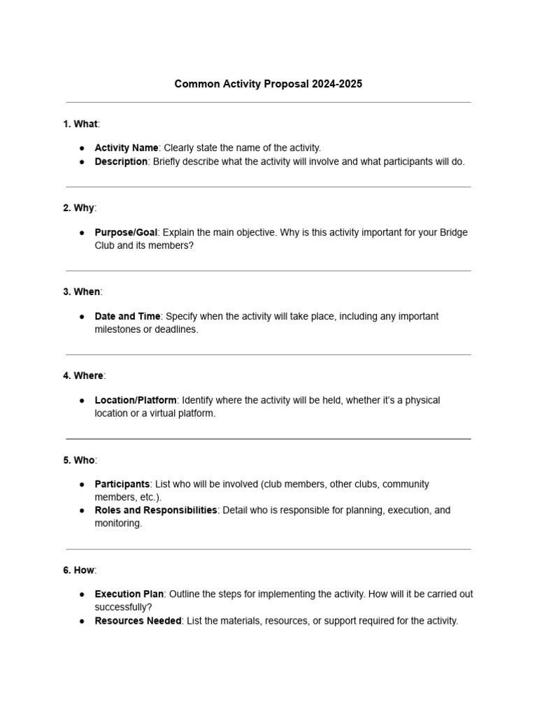 Common Activity Proposal Format | PDF