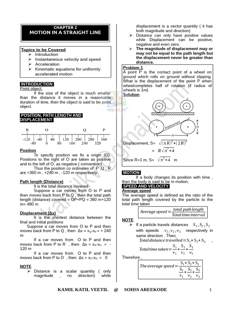 Hsslive - Xii - CH2 - KAMIL NOTES MOTION IN A STRAIGHT LINE | PDF