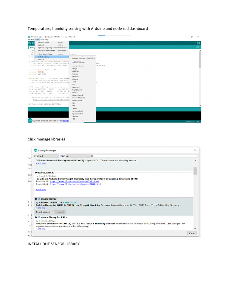 Temperature Humidity Sensing With Arduino and Node Red Dashboard | PDF