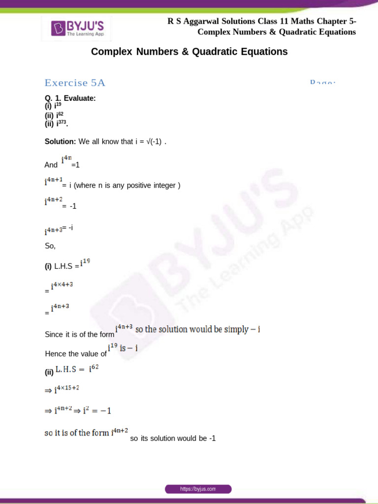 r s Aggarwal Class 11 Maths Solutions Chapter 5 | PDF