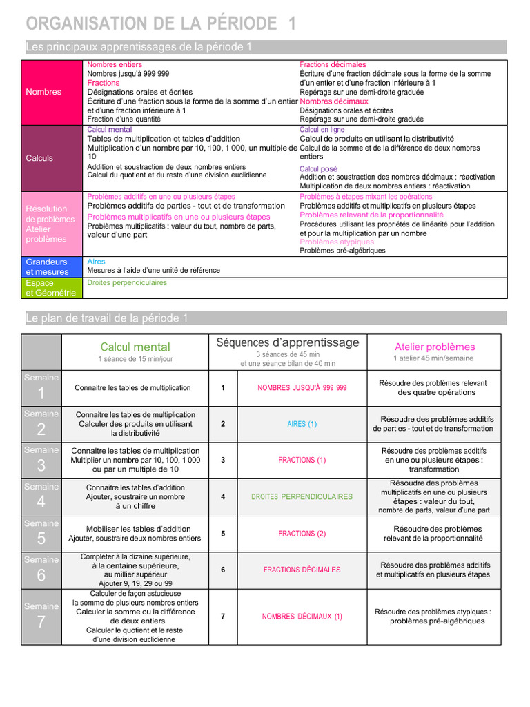 Programmation Maths CM2 Période 1 | PDF