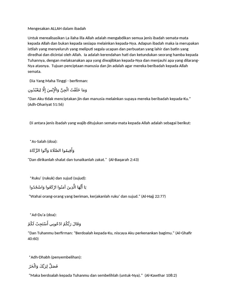 Mengesakan ALLAH Dalam Ibadah | PDF