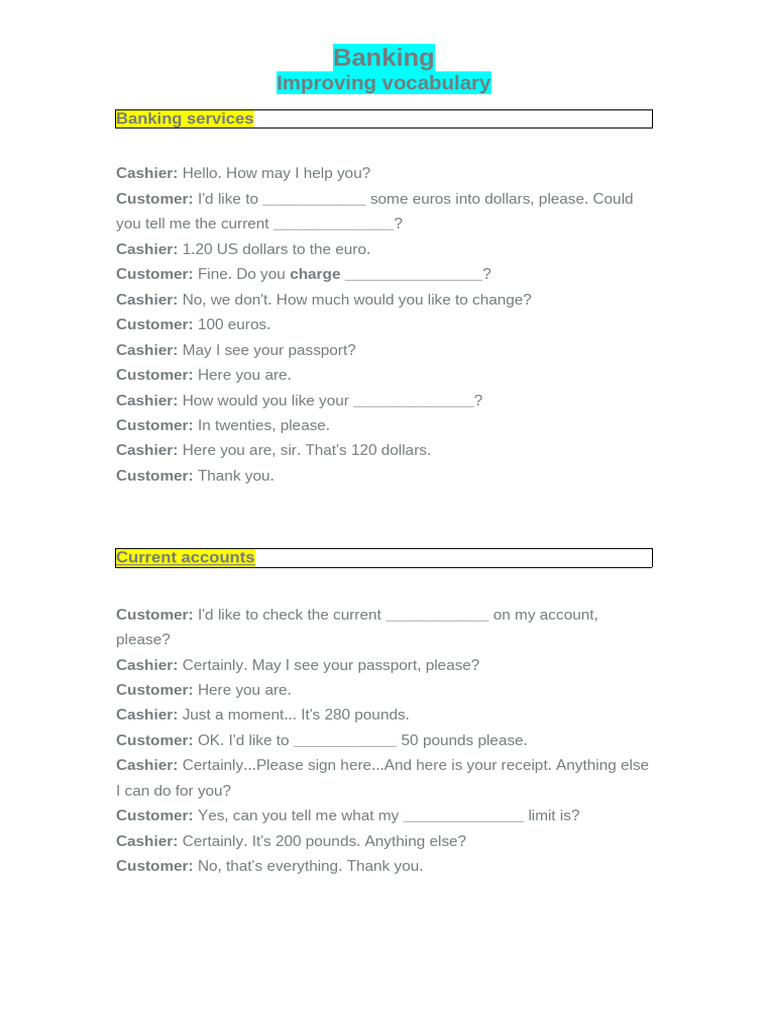 BANKING VOCabulary | PDF