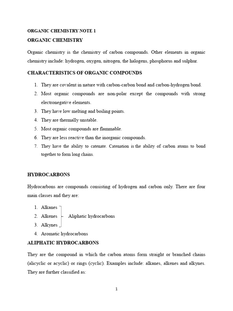 Organic Chemistry Note - 1 | PDF | Alkane | Alkene