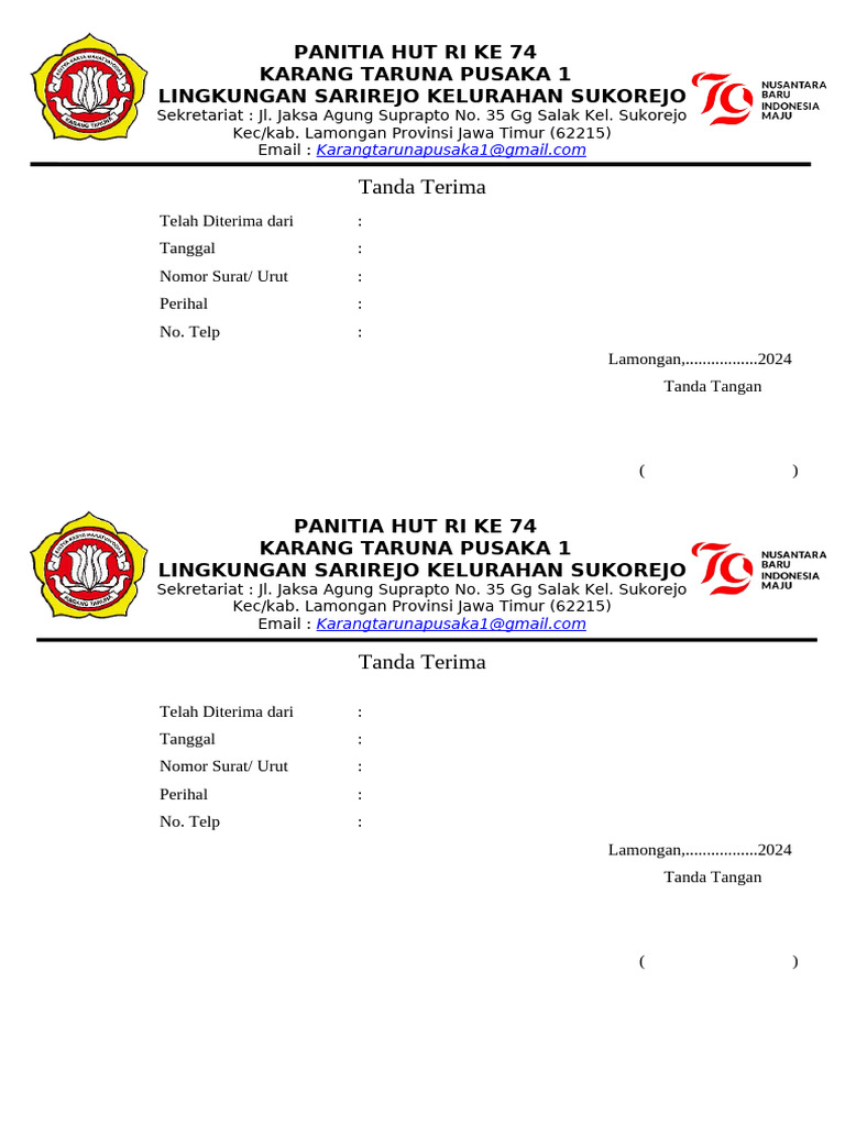 Tanda Terima Proposal Karang Taruna | PDF