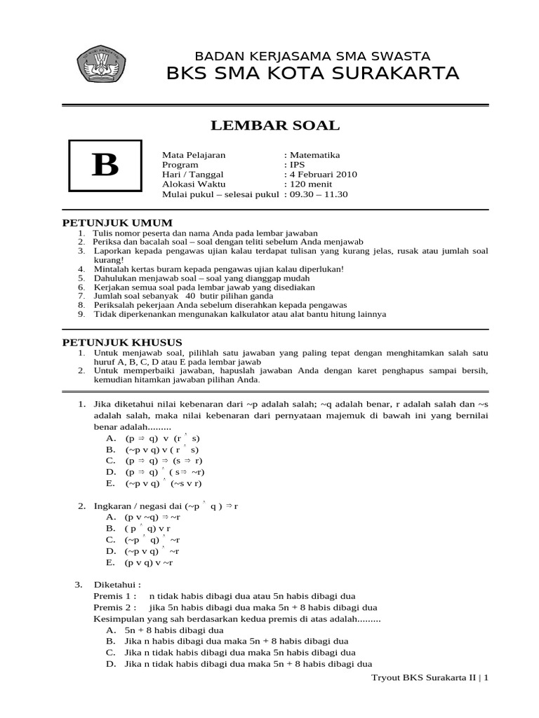 Latihan Uan BKS B2 Pakai Kop 1 | PDF