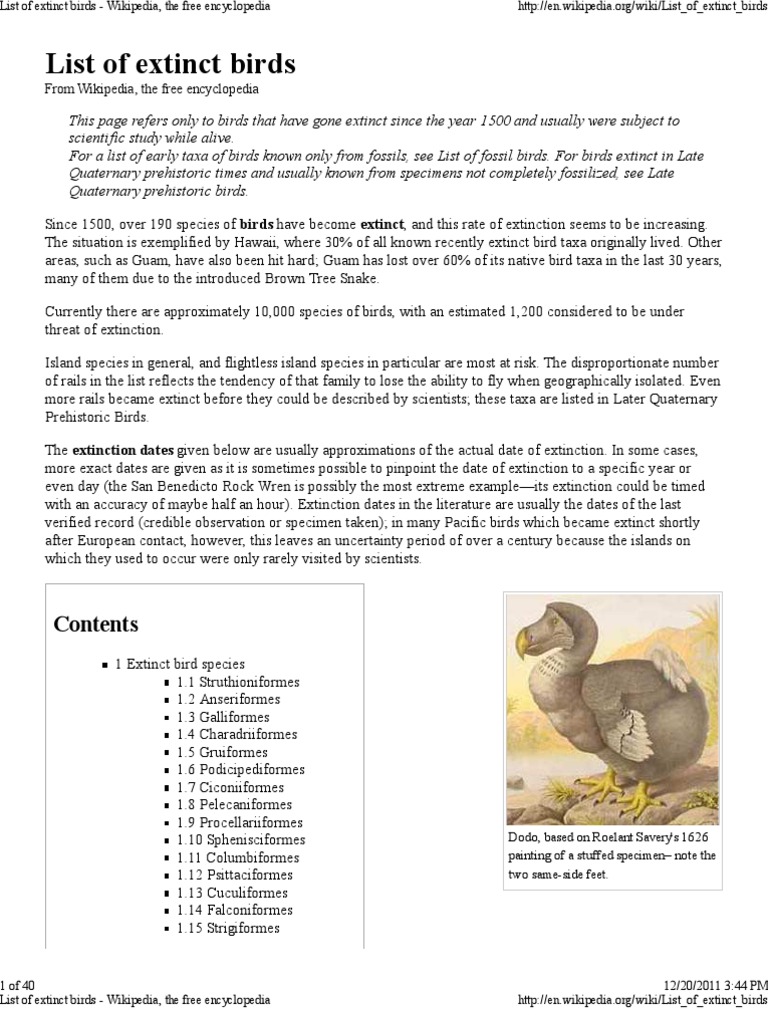 List of Extinct Birds - Wikipedia, The Free Encyclopedia | Birds ...
