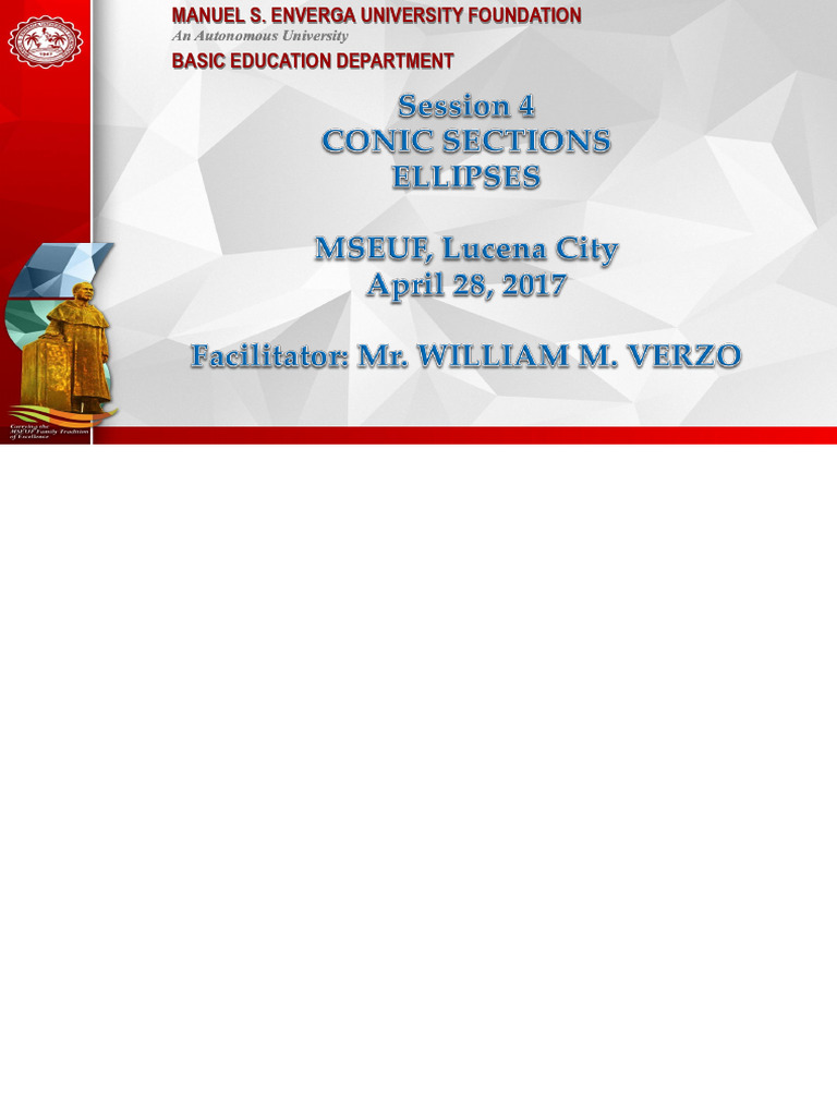 GR 11 PreCal 04 Conic Sections Ellipses Reference Only | PDF