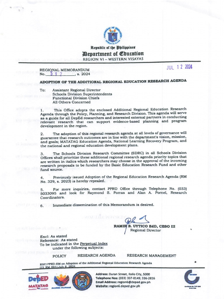 2024 RM No. 592 S. 2024 - Adoption of The Additional Regional Education ...