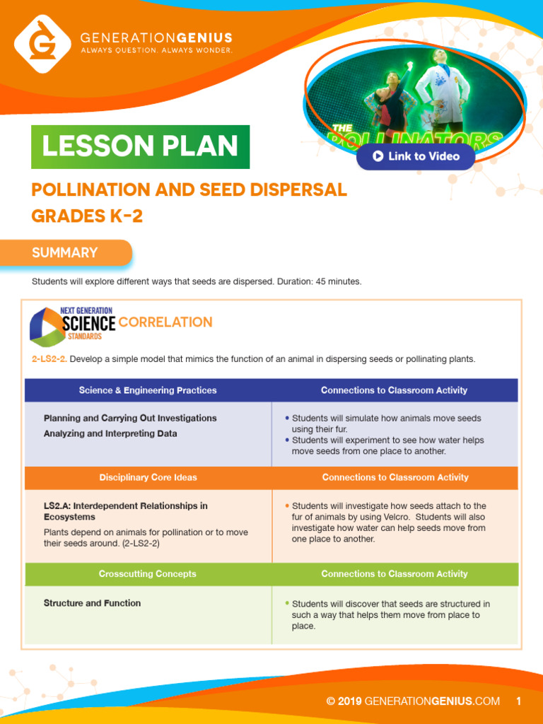 Pollination and Seed Dispersal Lesson Plan GG | PDF