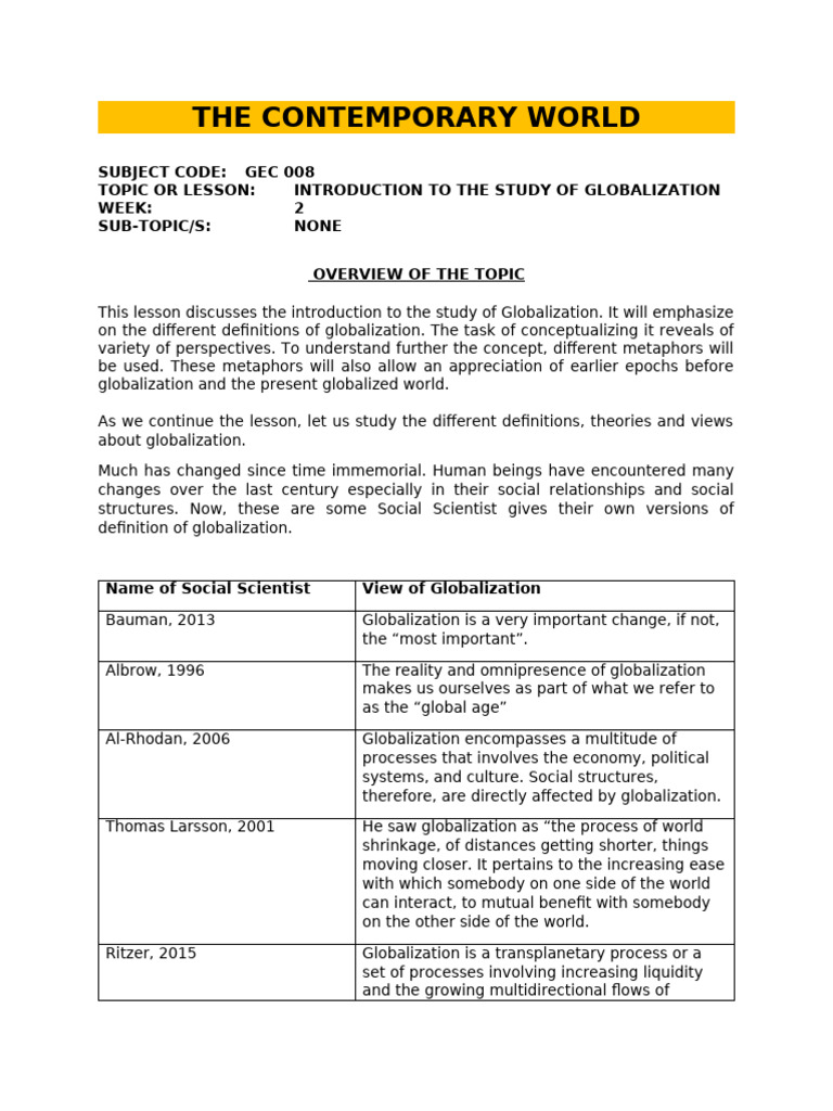 Modules 1 14 The Contemporary World | PDF