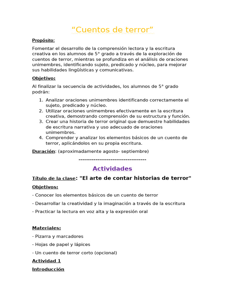 Cuentos de Terror | PDF | Predicado (Gramática) | Asunto (gramática)