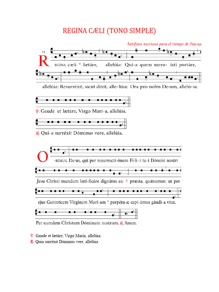 Regina Caeli (Latín Tono Simple) | PDF | Religión y espiritualidad