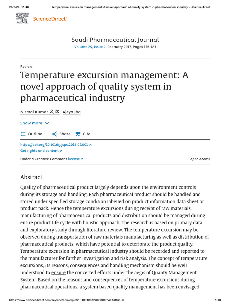 Temperature Excursion Management - A Novel Approach of Quality System ...