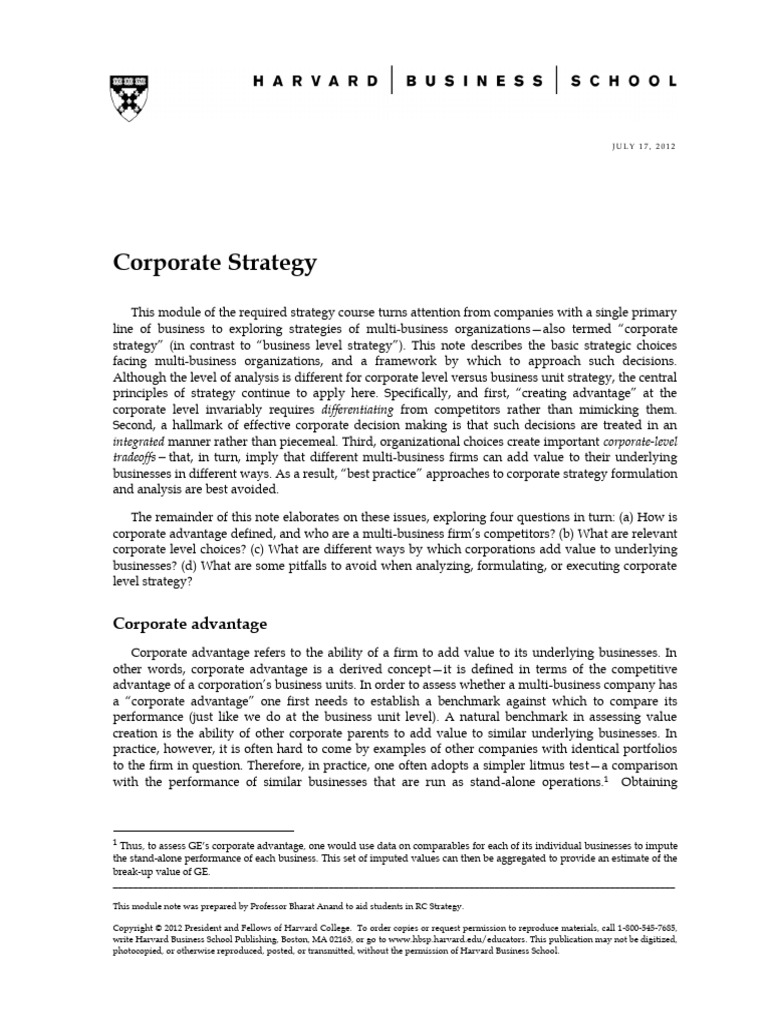 Corporate Strategy Module Note Pdf