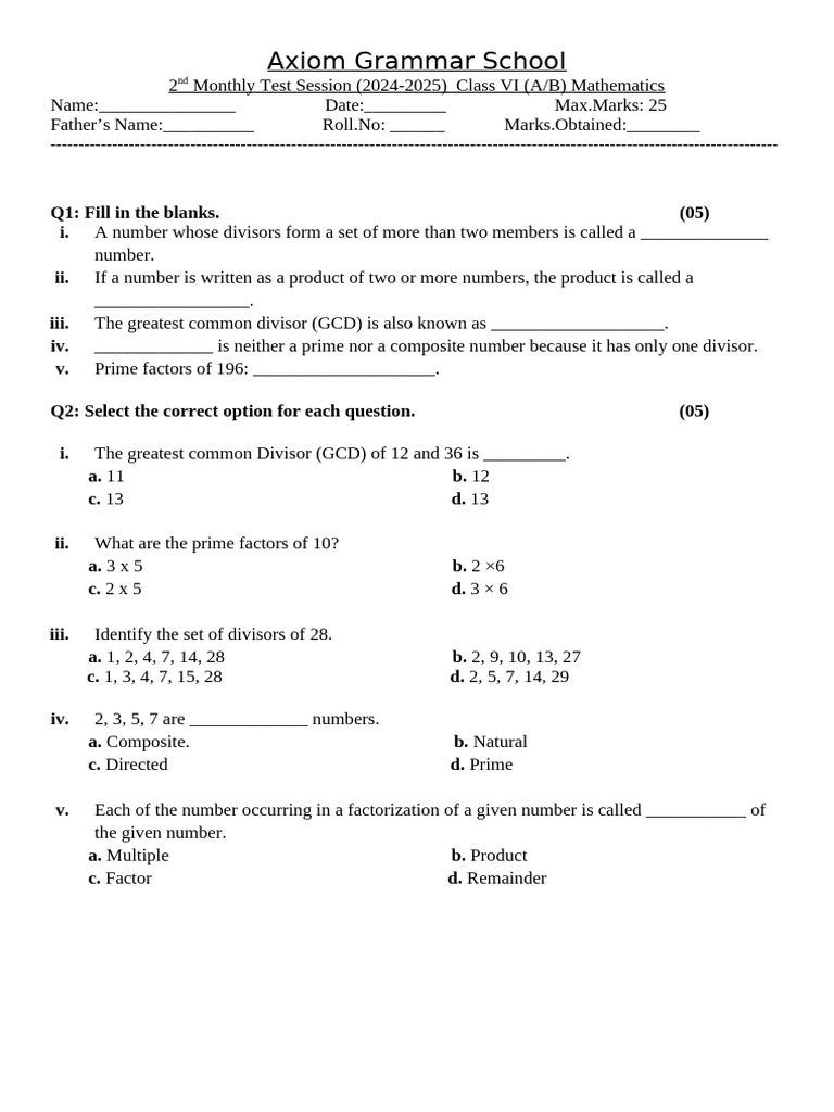 Class 6 (Mathematics) | PDF