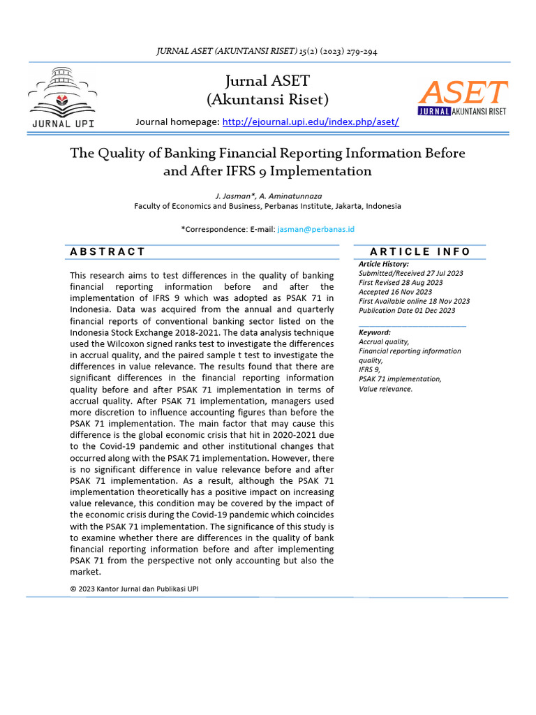 The Quality of Banking Financial Reporting Information Before and After ...