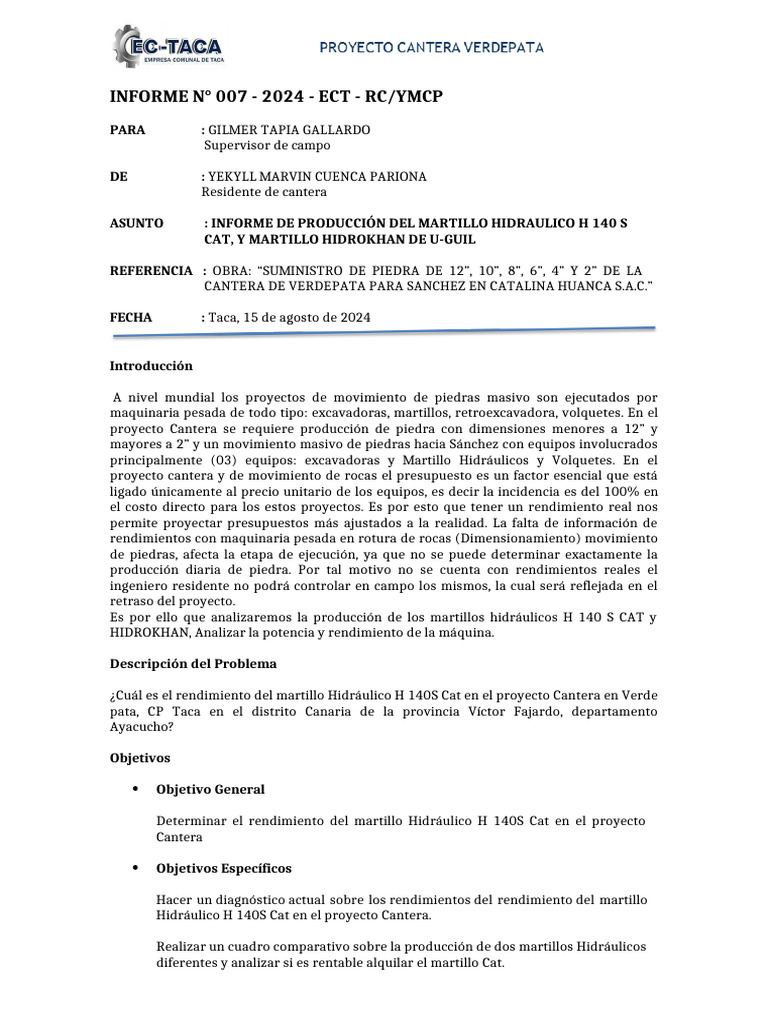 INFORME N°07 MARTILLO CAT | PDF