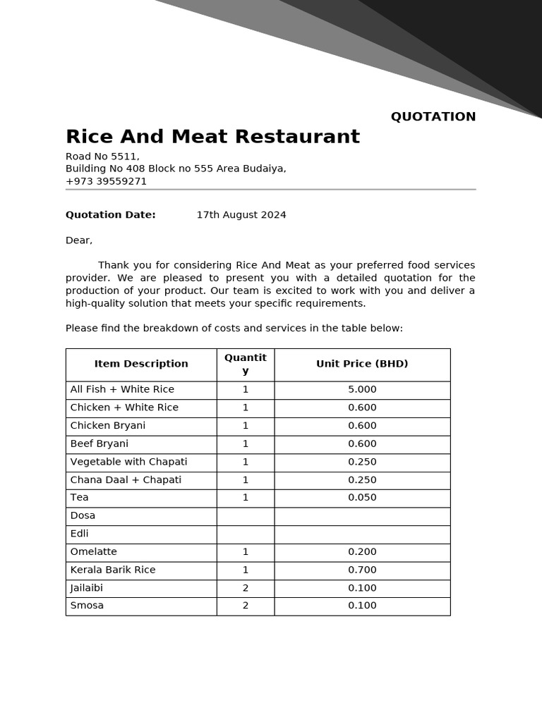 Product Quotation Template | PDF