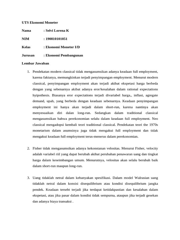 Ekonomi Moneter I UTS Universitas Jember | PDF