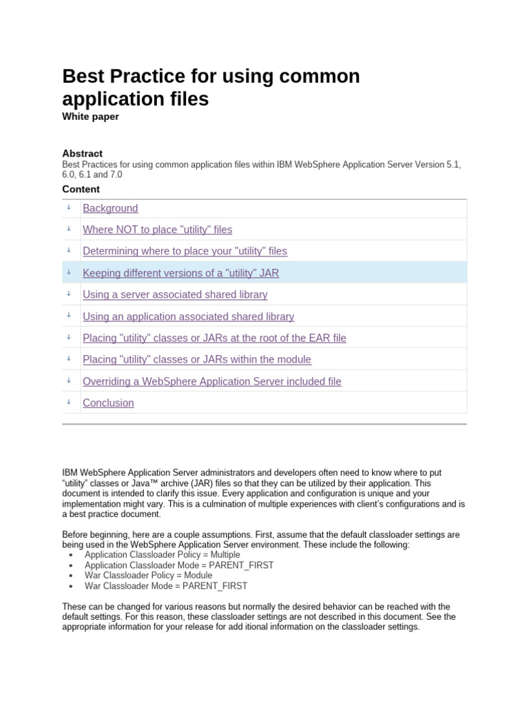 WAS-Best Practice For Using Common Application Files | PDF