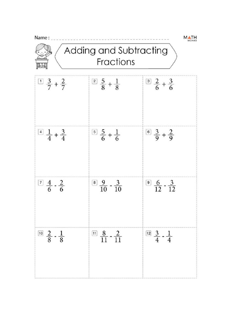 Adding and Subtracting Like Fractions | PDF