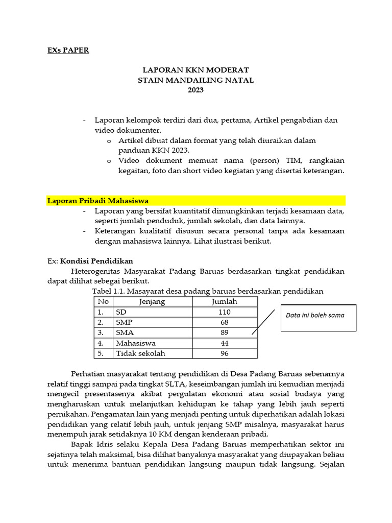 EXs PAPER LAPORAN KKN MODERAT | PDF