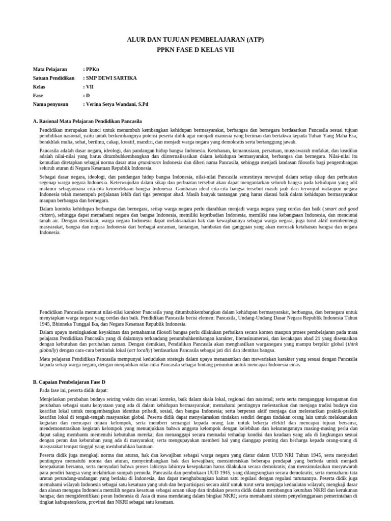 ATP Fase D7 - Pendidikan Pancasila | PDF