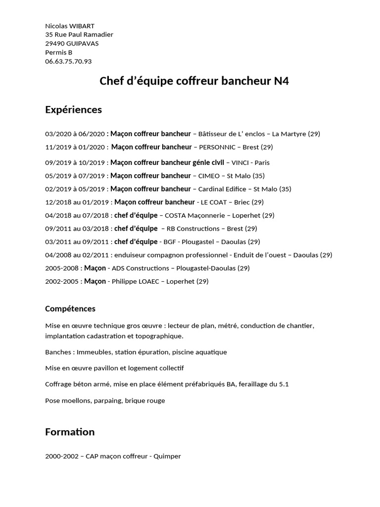 CV Nicolas Wibart | PDF